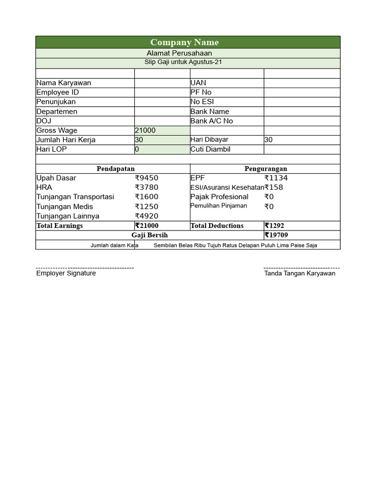 Slip Gaji Agustus 2021 Karyawan | PDF