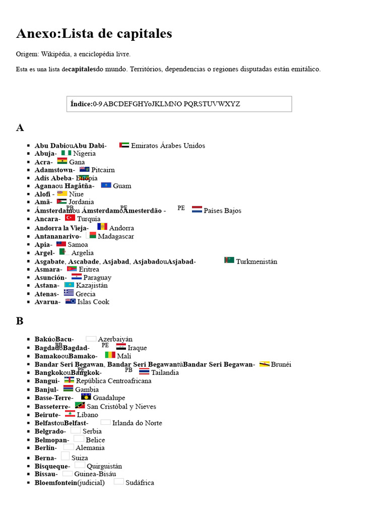 Lista de Capitales del Mundo | PDF