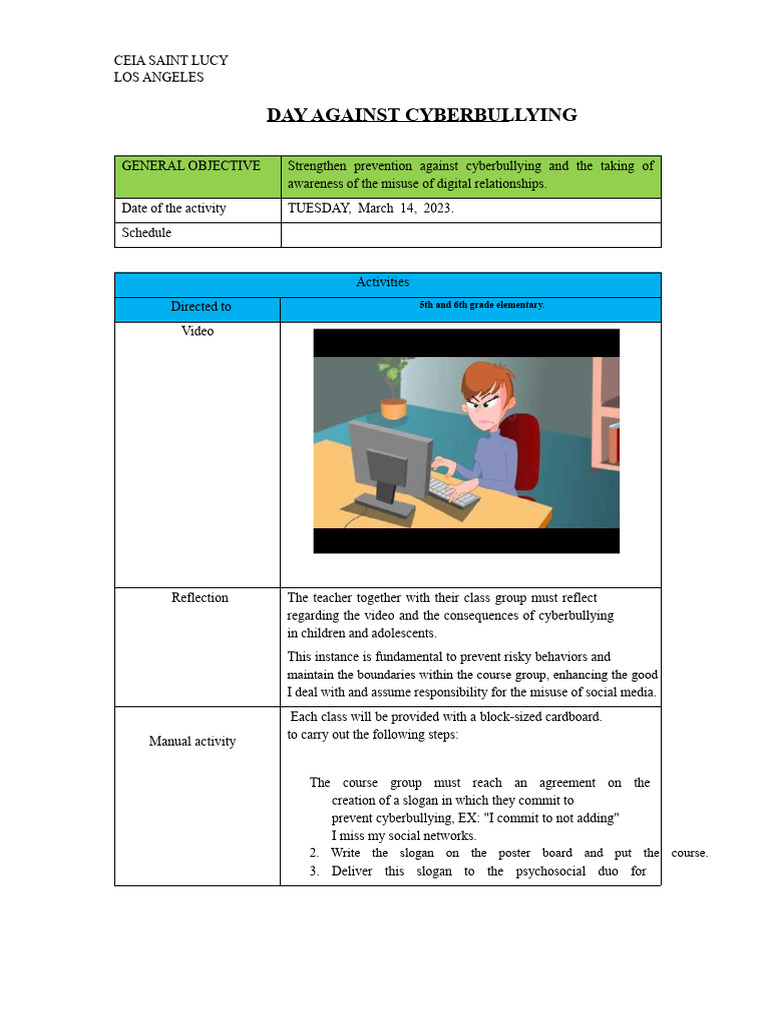 Planning Day Against Cyberbullying | PDF | Cyberbullying | Human Life ...