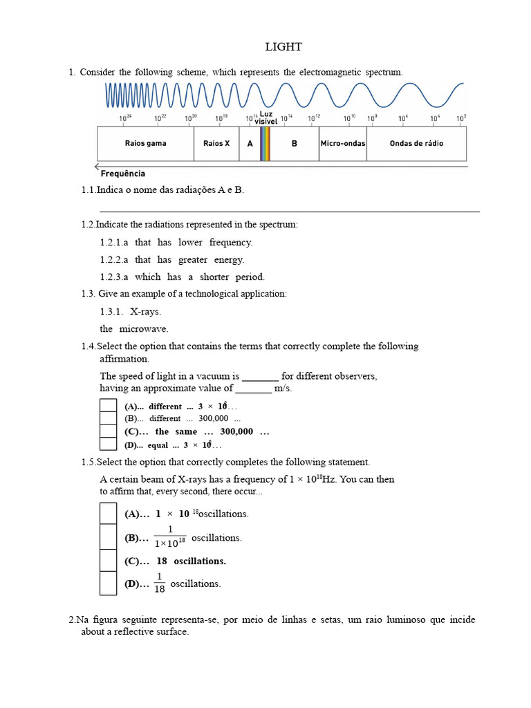 Physical Chemistry Test 8th Grade Light | PDF | Mirror | Applied And ...