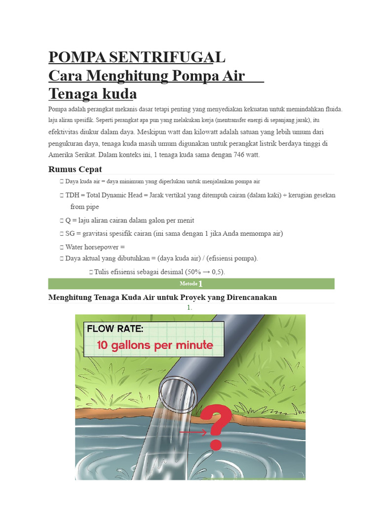 Cara Menghitung Daya Kuda Pompa Air | PDF