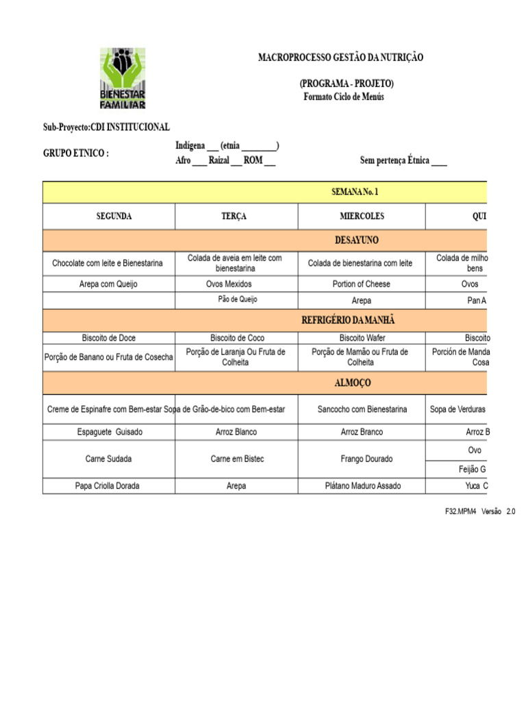 Ciclo de Menus ACCDI | PDF | Alimentos | Culinária
