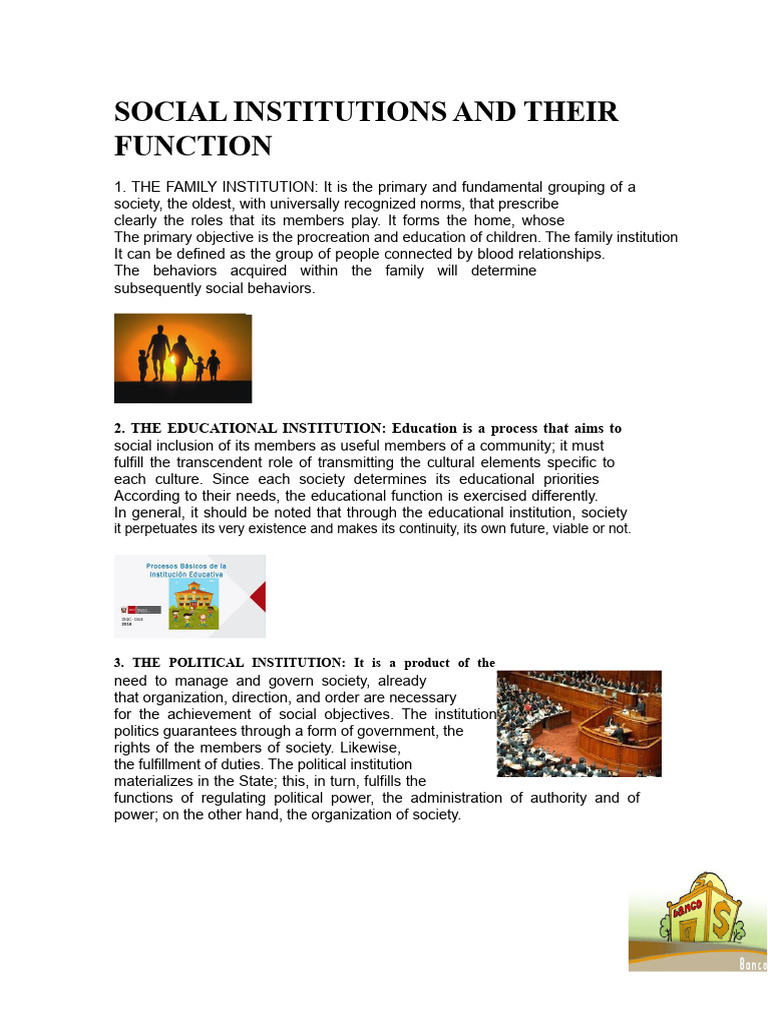 Social Institutions and Their Function | PDF