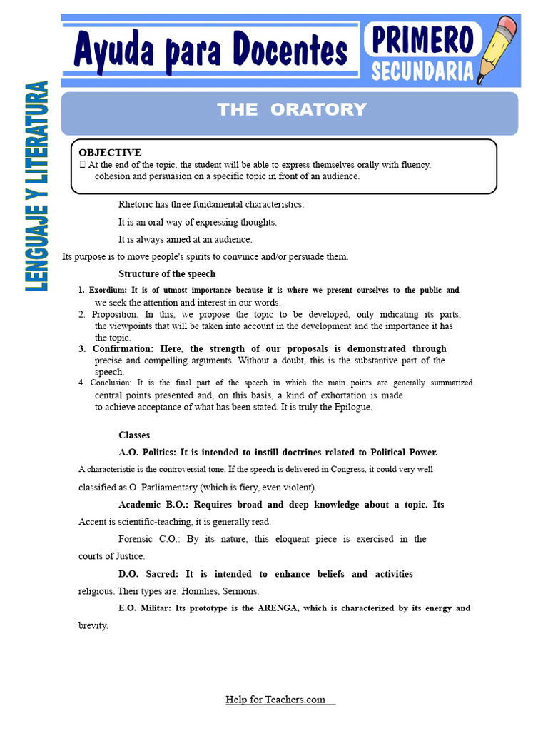 The Oratory For First Year of Secondary School | PDF | Rhetoric ...