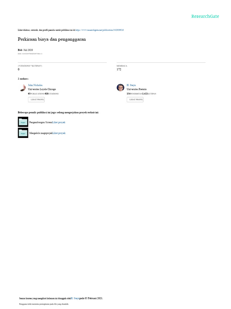 Buku Manajemen Proyek untuk Teknik oleh Nicholas Steyn | PDF