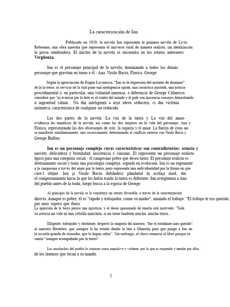 Caracterización de Ion - Liviu Rebreanu | PDF | Novelas