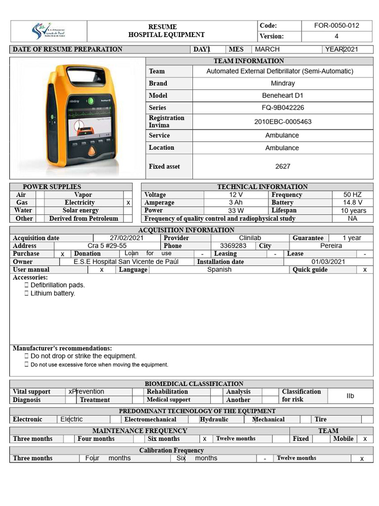 2626 Resume DEA Beneheart D1 | PDF | Electrical Engineering | Electricity