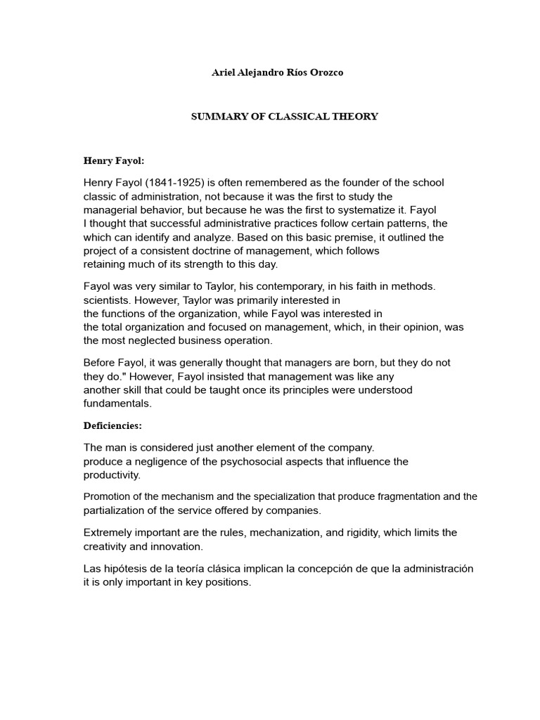 Classical Management Theory Overview | PDF | Bureaucracy | Max Weber