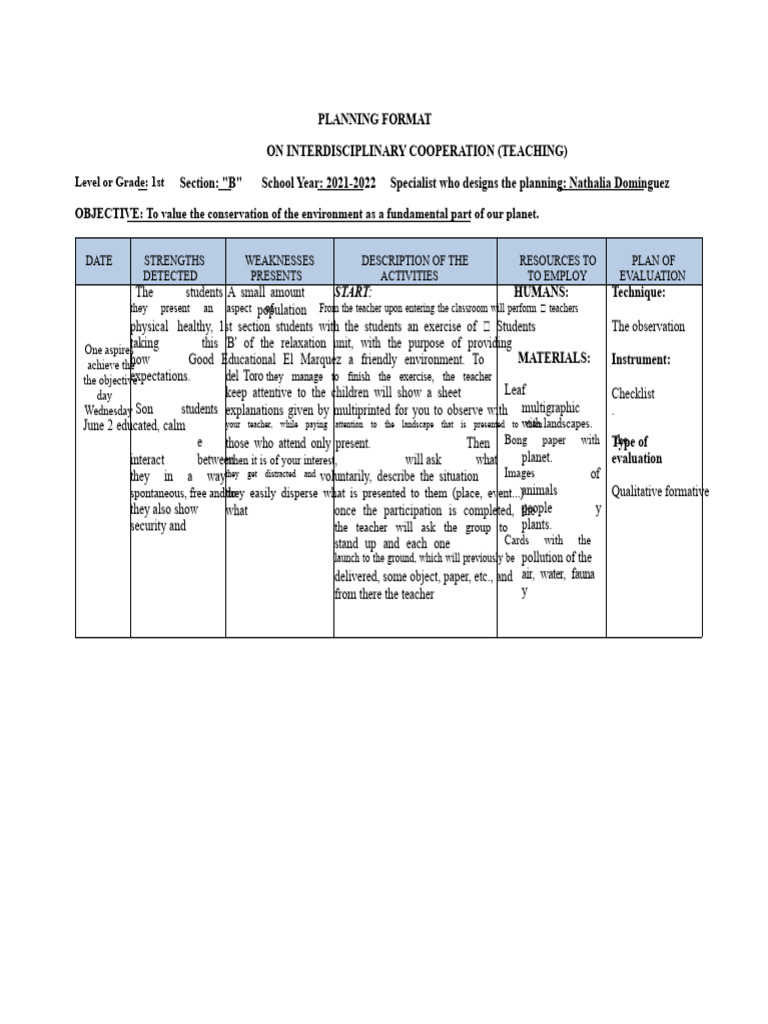 5 Daily Class Planning – Teacher Format | PDF | Natural Environment ...