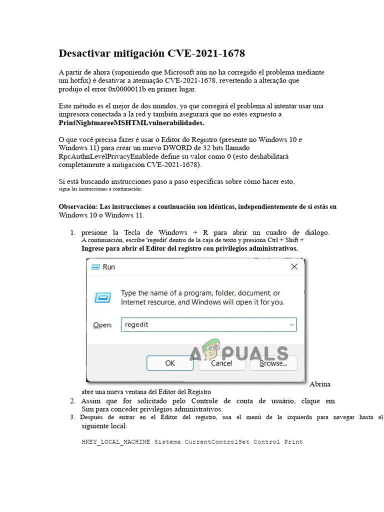 Desactivar mitigación CVE-2021-1678 | PDF | Windows 10 | Microsoft Windows