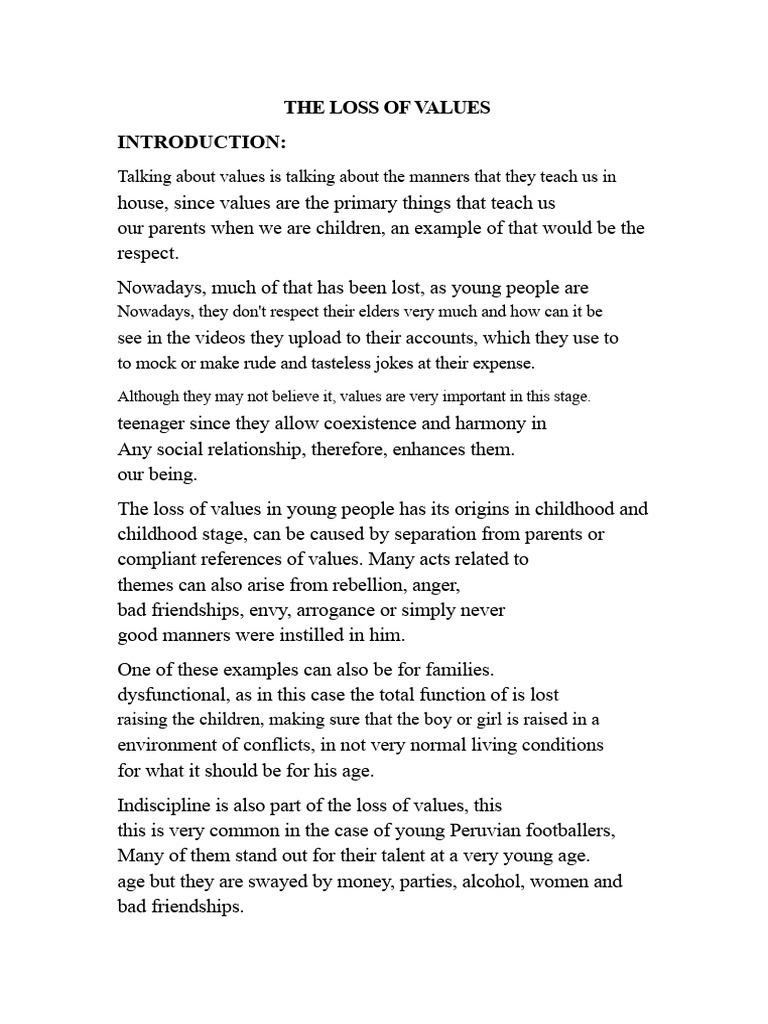 The Loss of Values - Essay | PDF | Value (Ethics) | Behavioural Sciences