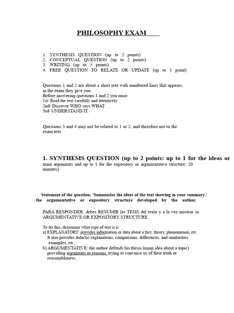 Philosophy Exam Structure and Guidelines | PDF | Argument | Theory