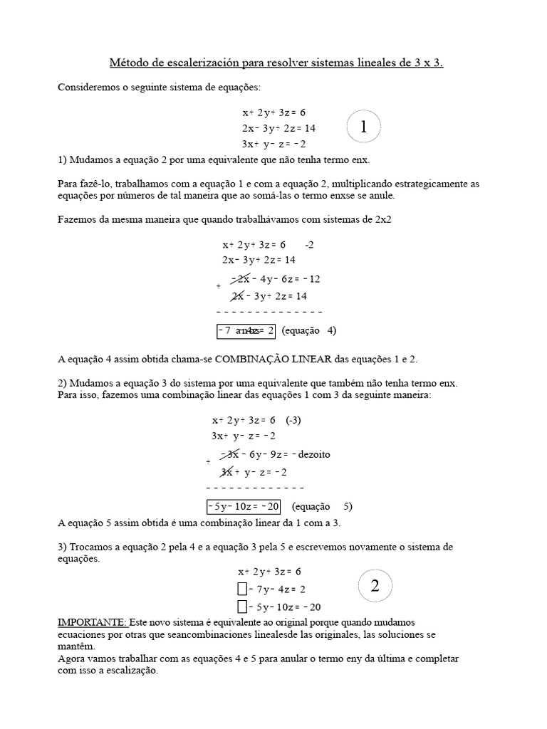 Escalonamento 01 | PDF | Equações | Sistema de equações lineares