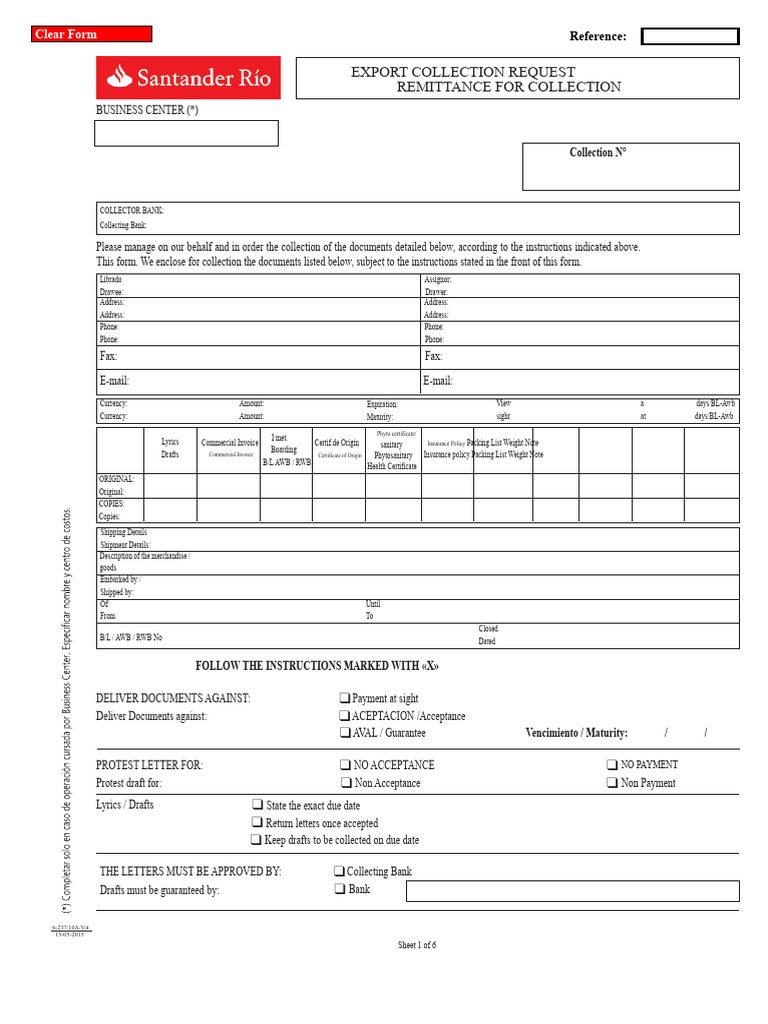 Export Collection Request Form | PDF | Banks | Invoice