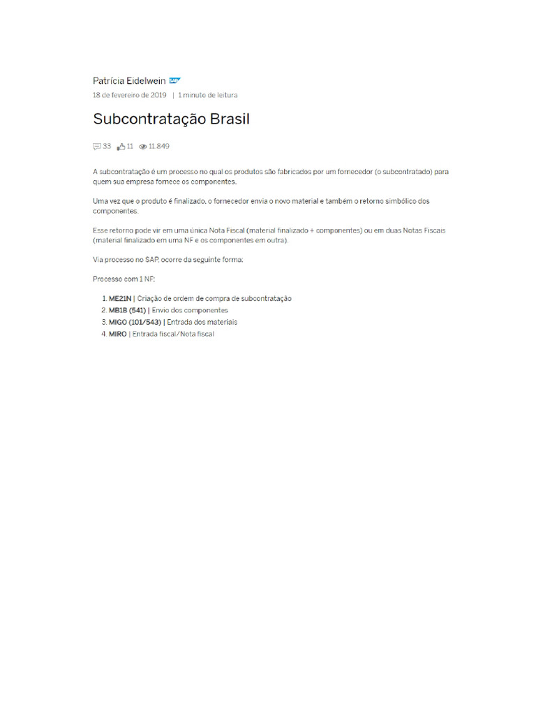SAP Subcontracting | PDF
