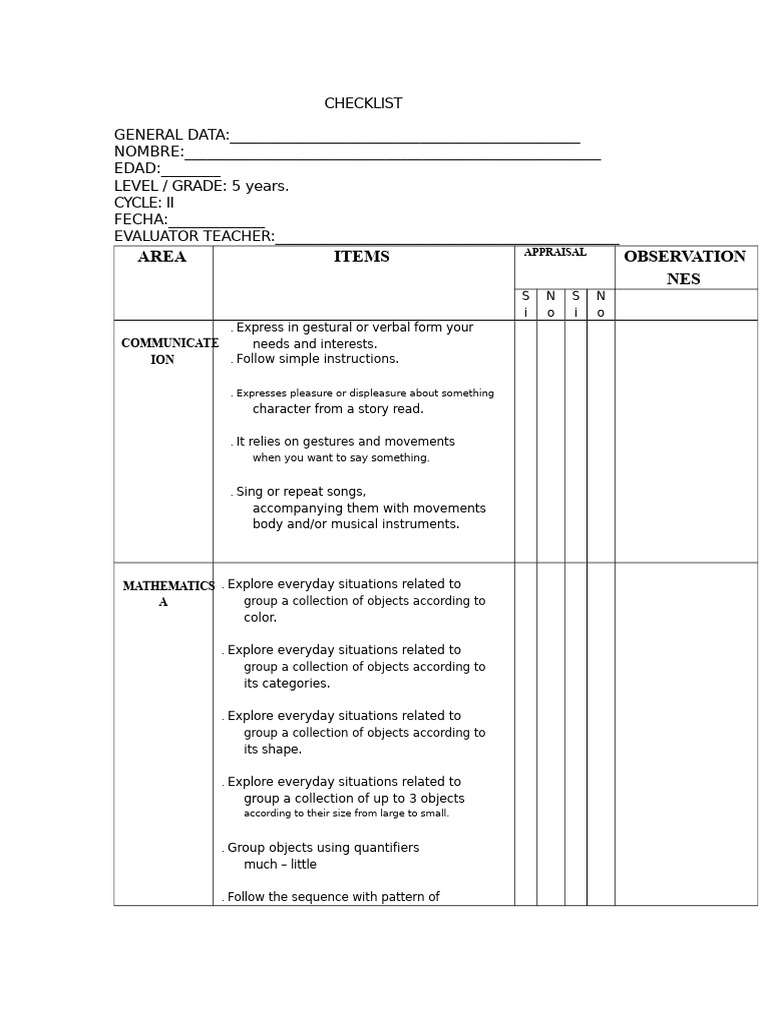 Checklist For 5-Year-Old Children With ASD | PDF | Communication ...