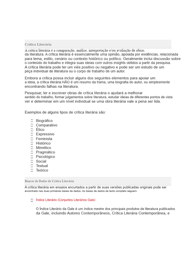 Guia Completo de Crítica Literária | PDF | Crítica | Abstract (resumo)