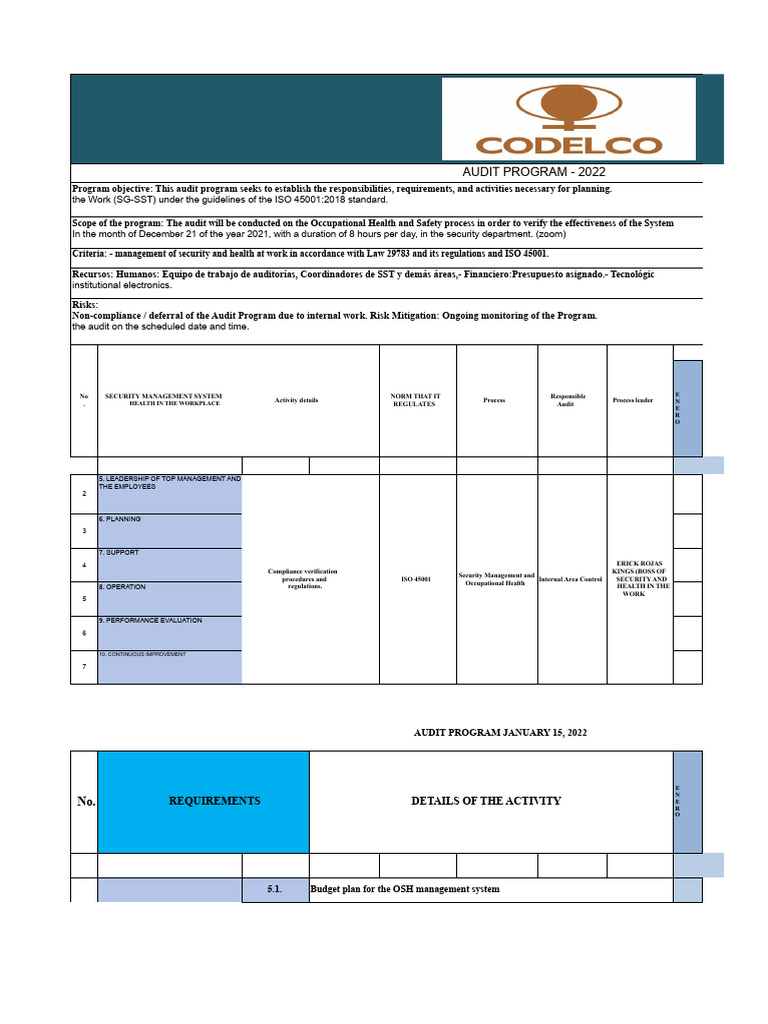 Codelco Audit Program | PDF | Audit | Occupational Safety And Health