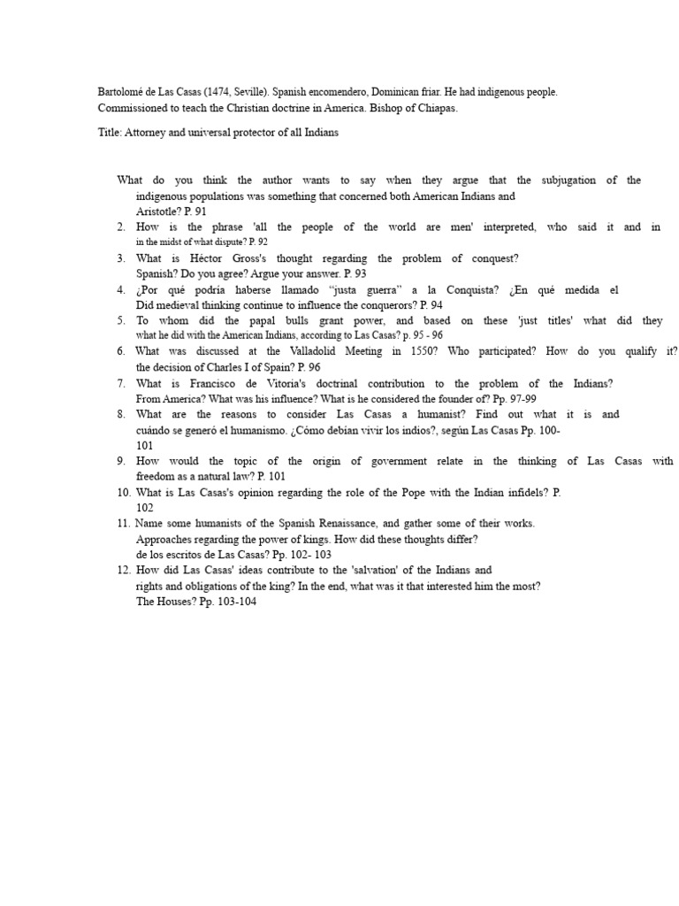 Questionnaire Bartolomé de Las Casas | PDF
