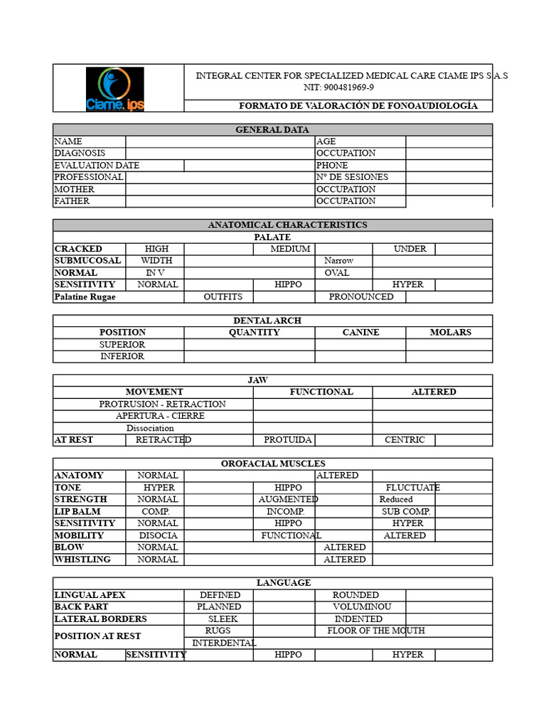 Speech Therapy Assessment Format | PDF