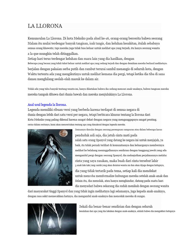 Legenda La Llorona: Asal Usul dan Cerita | PDF