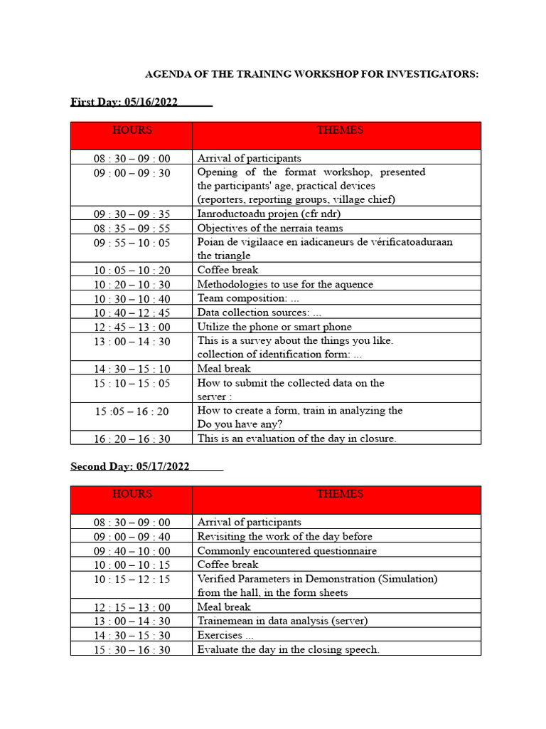 Training Workshop Agenda | PDF