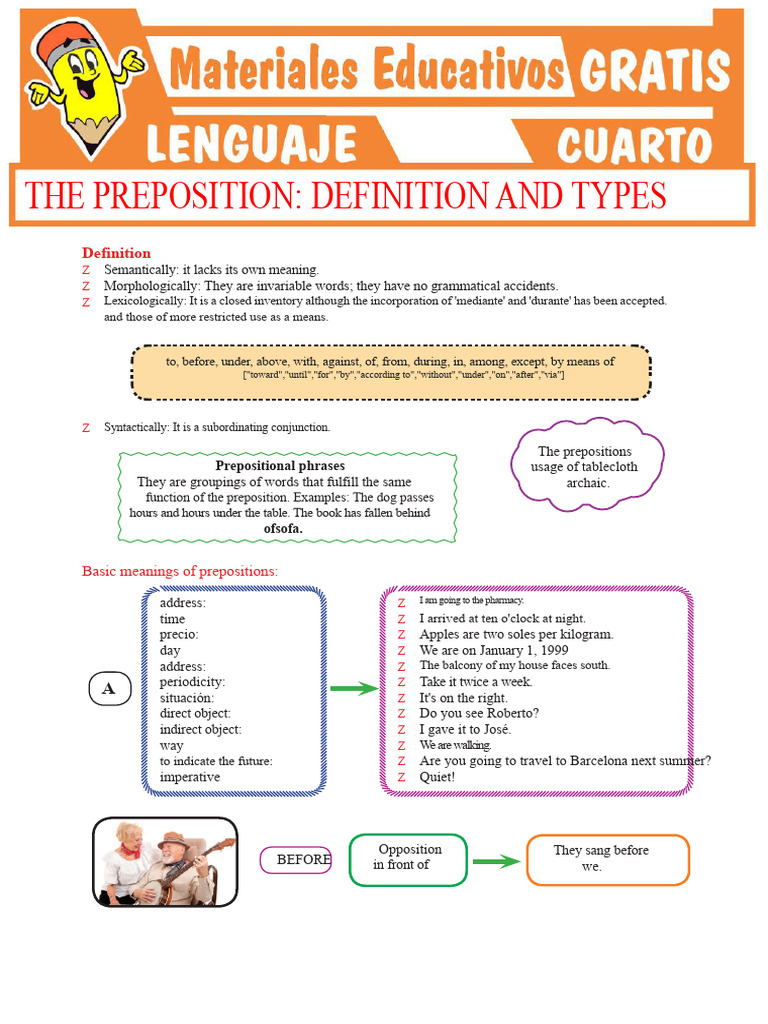 Definition and Classes of Prepositions For Fourth Grade of Secondary ...