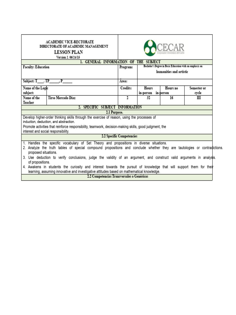 LESSON PLAN FOR LOGIC | PDF | Logic | Deductive Reasoning
