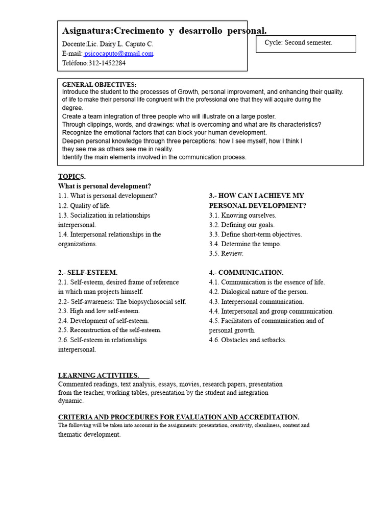 Topics and Subtopics of personal development and growth. | PDF ...
