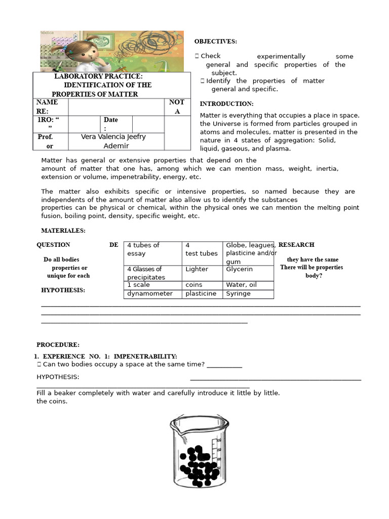 Laboratory Practice Properties of Matter | PDF | Matter | Liquids