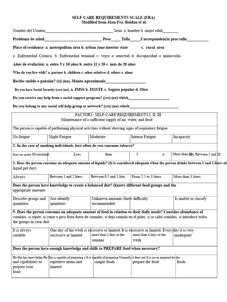 Self-Care Requirements Scale | PDF | Urinary Incontinence | Diseases ...