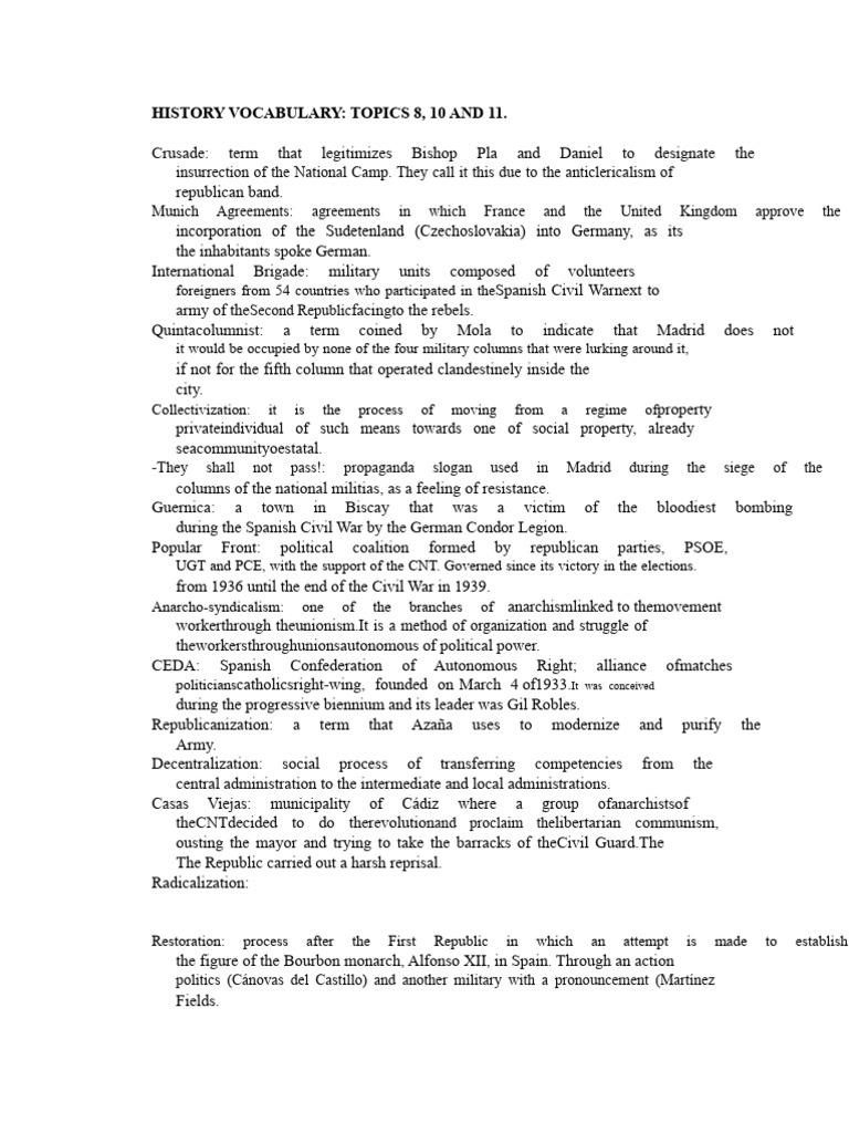 History Vocabulary | PDF | Spanish Civil War | Francoist Spain