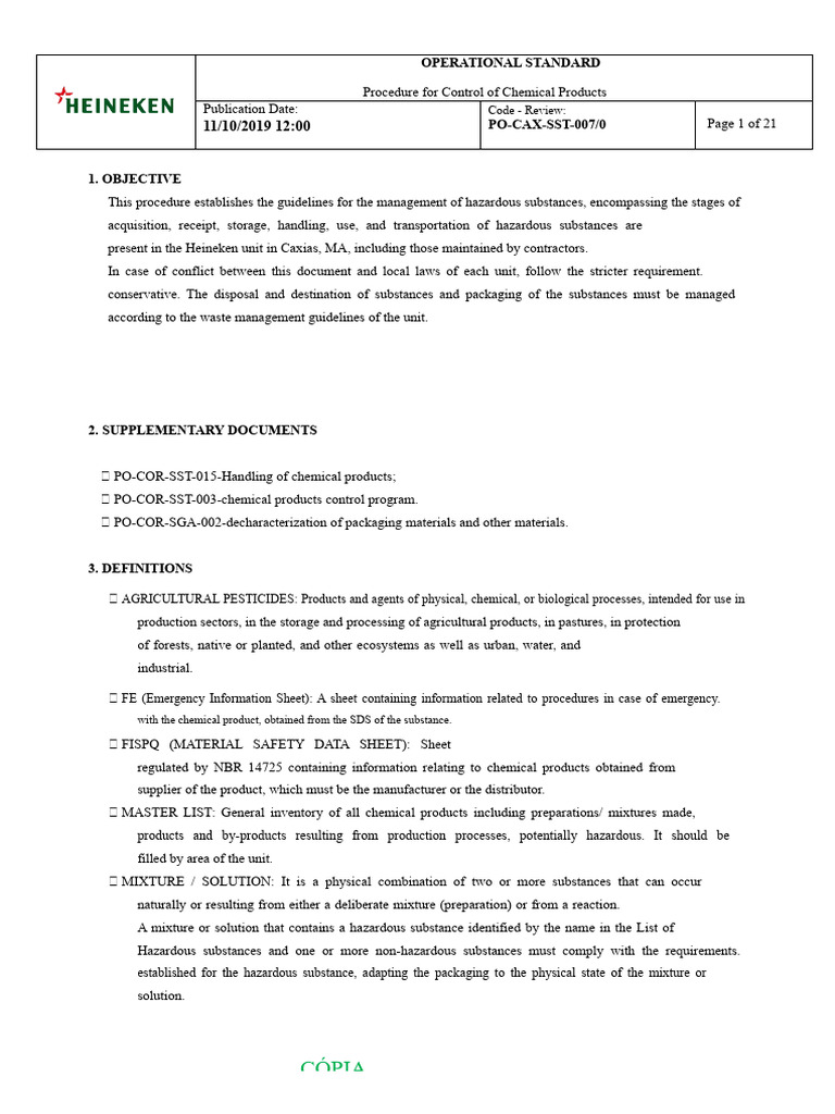 Chemical Products Control Procedure | PDF | Dangerous Goods | Personal ...