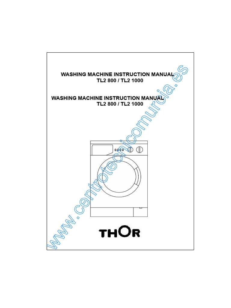 Thor TL2 1000 Washing Machine | PDF | Washing Machine | Electrical ...