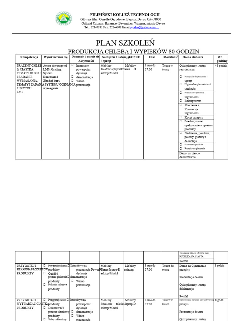 Plan Szkoleń BPP | PDF