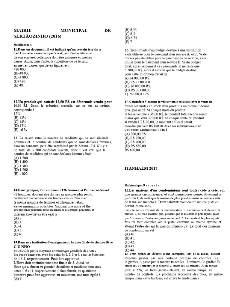 Problèmes de mathématiques pour concours | PDF