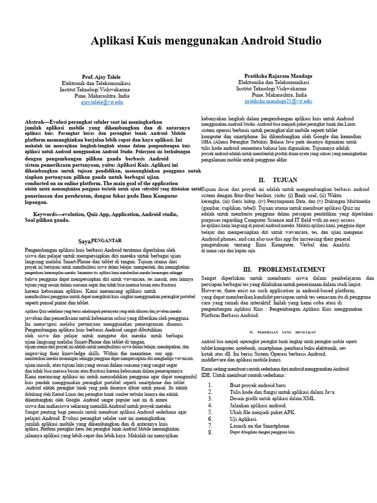 Aplikasi Kuiz IEEE Menggunakan Android Studio | PDF