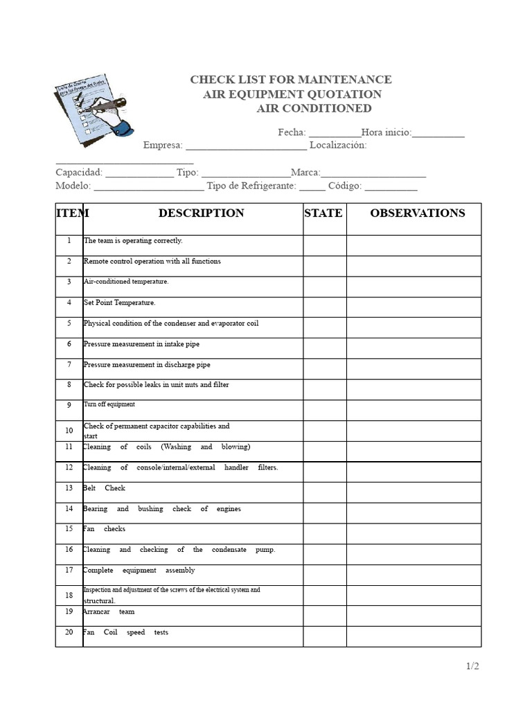 Check List - Air Conditioning Equipment | PDF | Air Conditioning ...