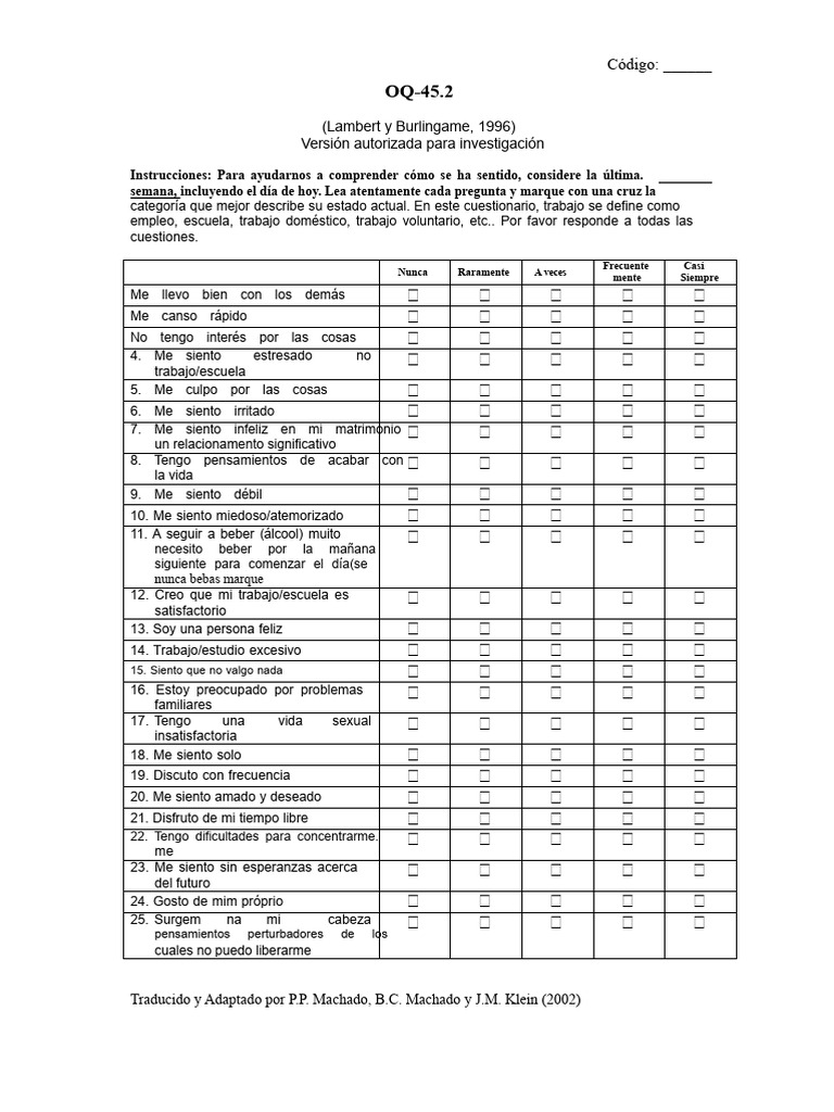 OQ 45 Es | PDF | Sicología