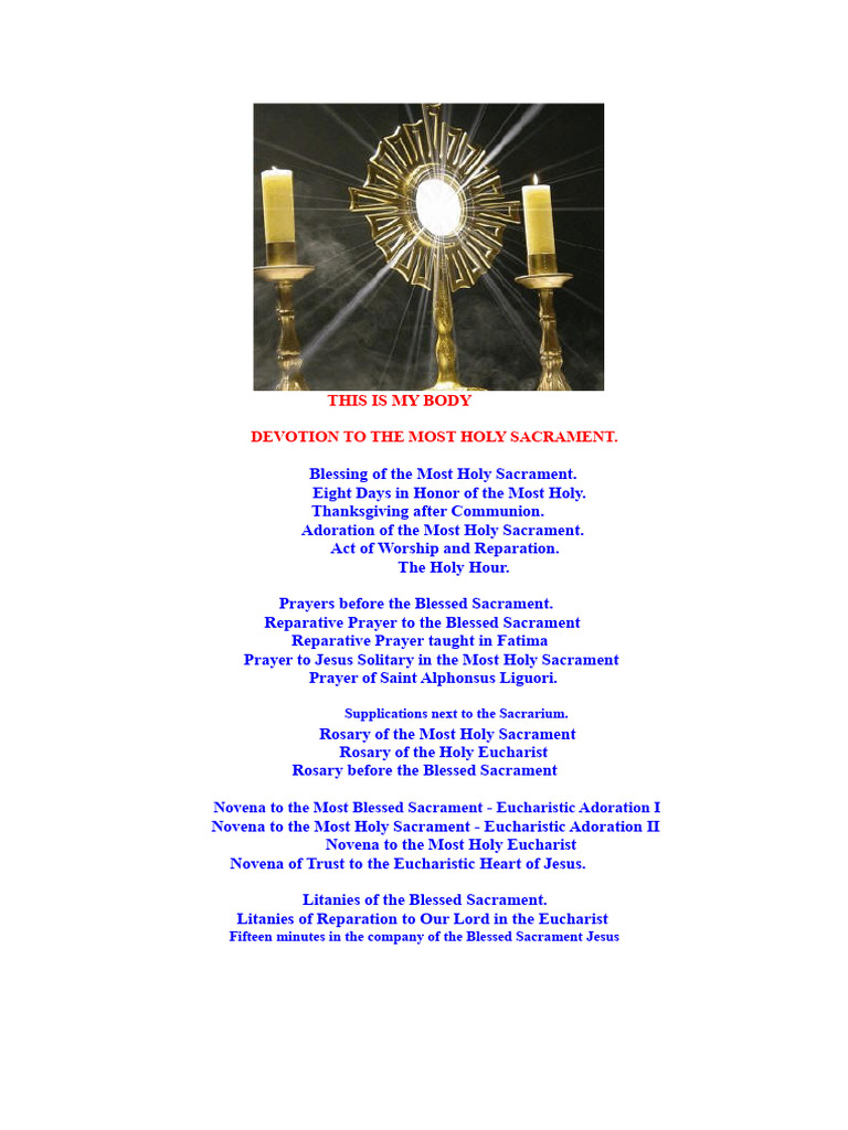 Adoration To The Most Holy Sacrament | PDF | Eucharist | Confession ...