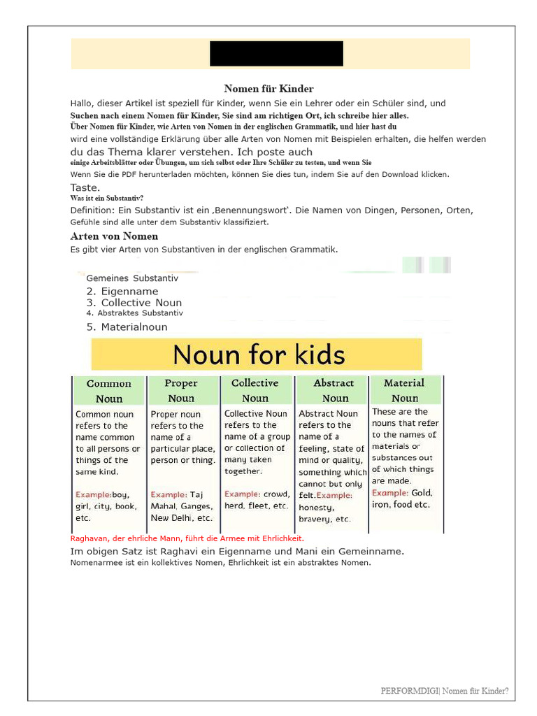 Nomen für Kinder | PDF