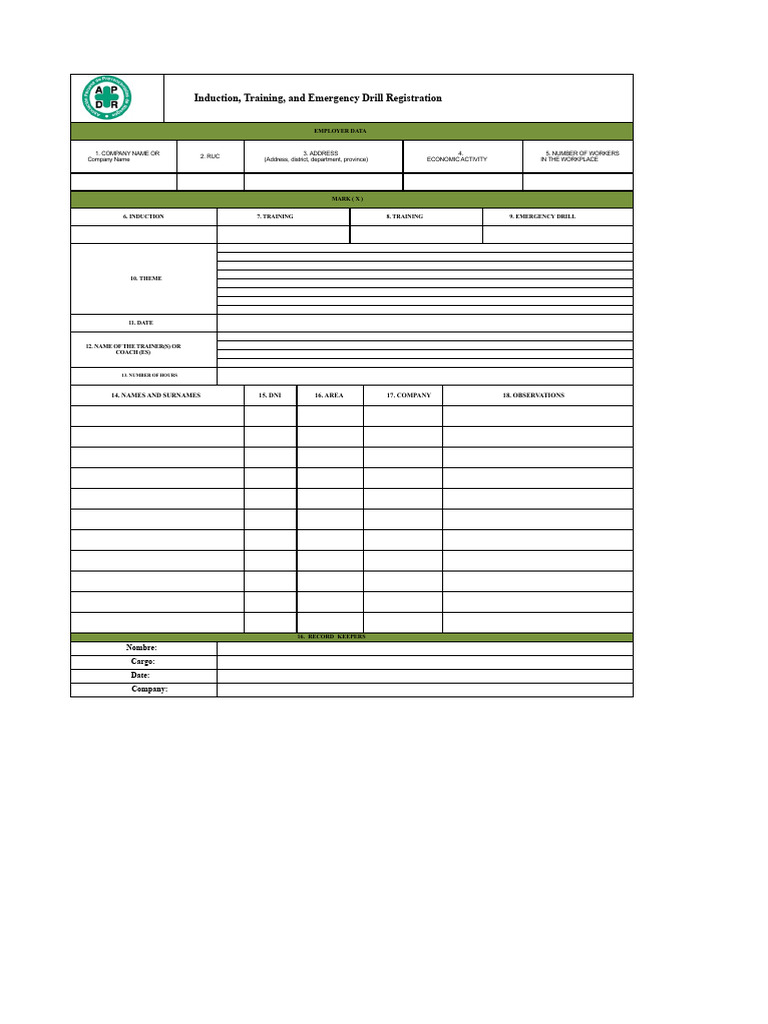 Annex 19 Induction Registration Training and Emergency Drills For ...