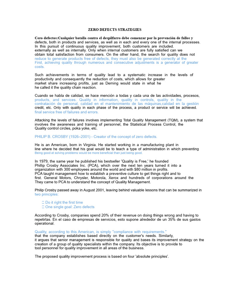 Zero Defects Strategies for Quality Management | PDF | Business