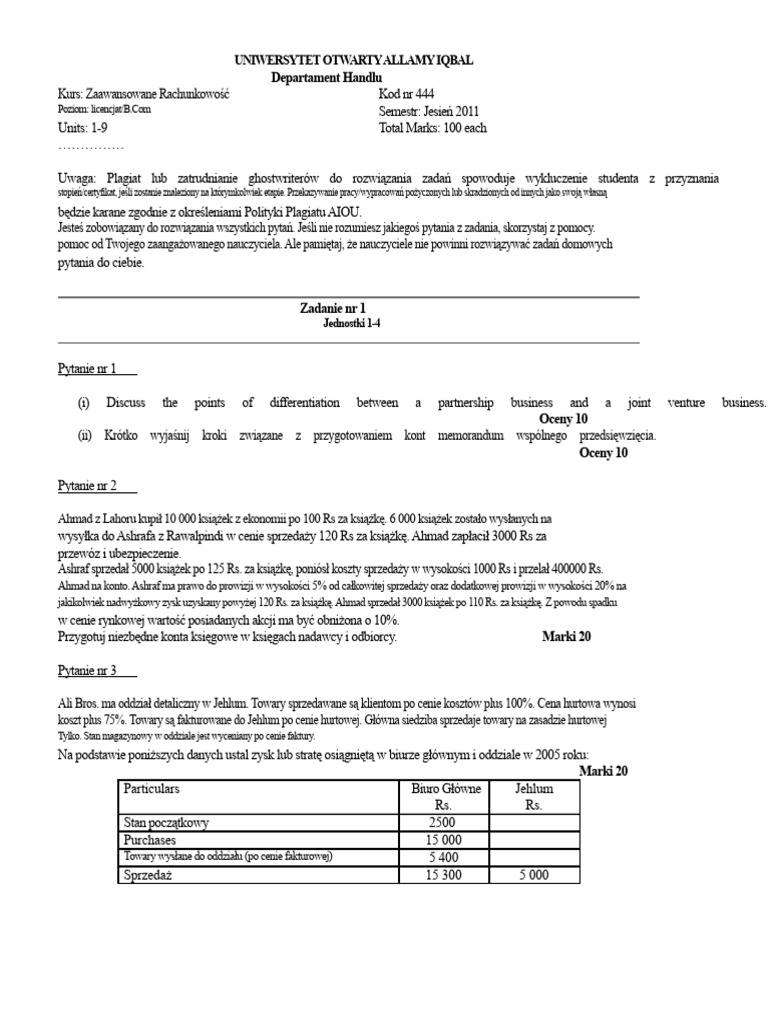 444 Zaawansowane Rachunkowość | PDF