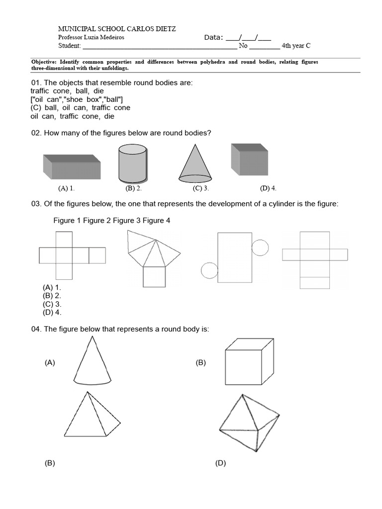 Geometry Worksheet: Polyhedra vs. Round Bodies | PDF | Geometry ...