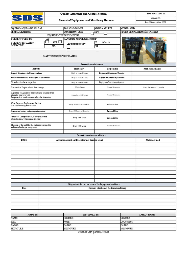 SDS-FO-MTTO-06 Maintenance Work Order Format | PDF | Mechanical ...