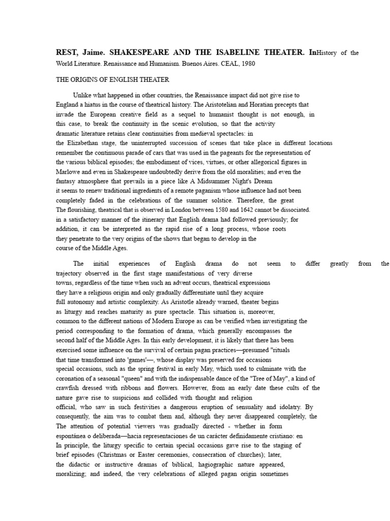 Shakespeare and the Elizabethan Theater | PDF | William Shakespeare