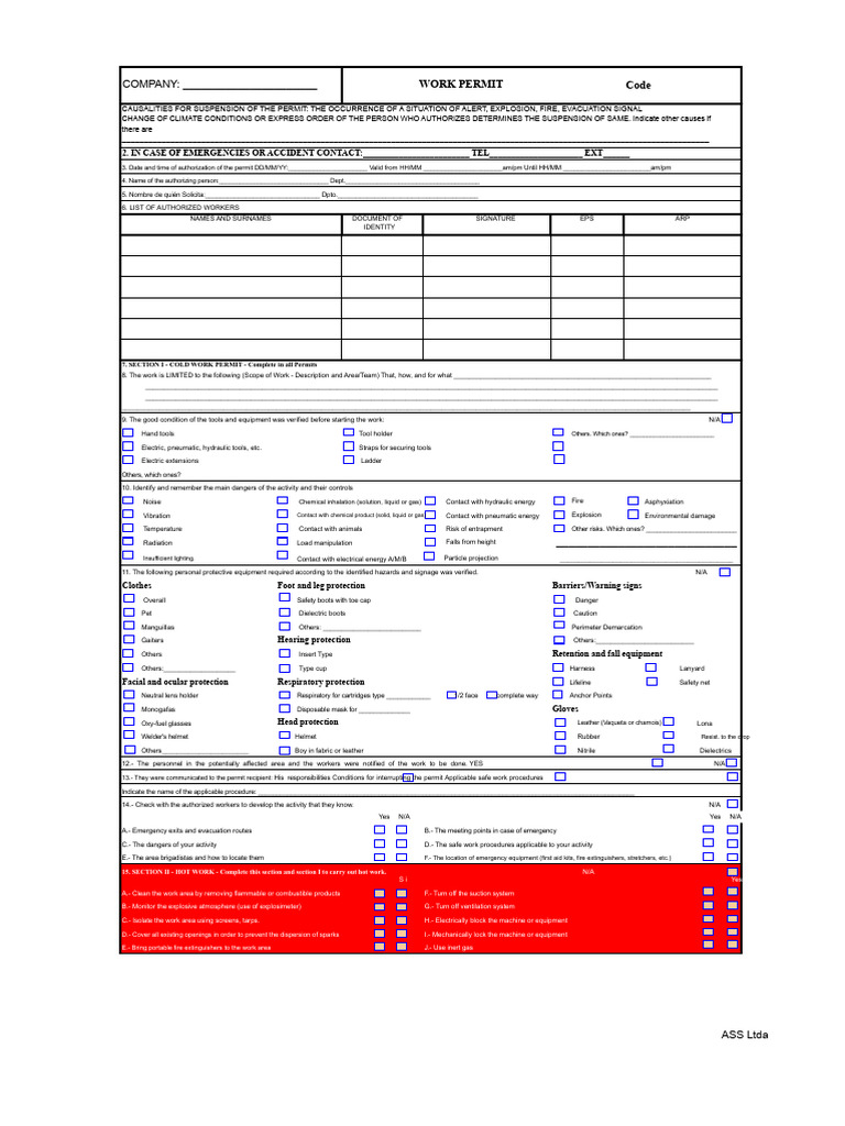 Work Permit Format | PDF | Scaffolding | Safety