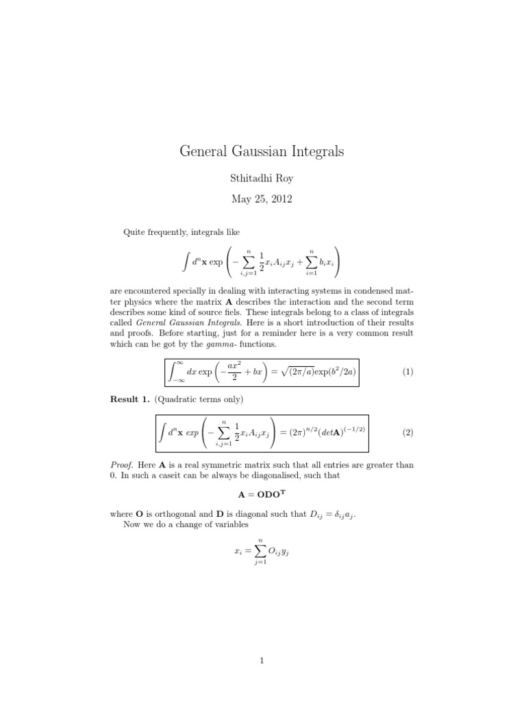 General Gaussian Integral | PDF | Determinant | Matrix (Mathematics)