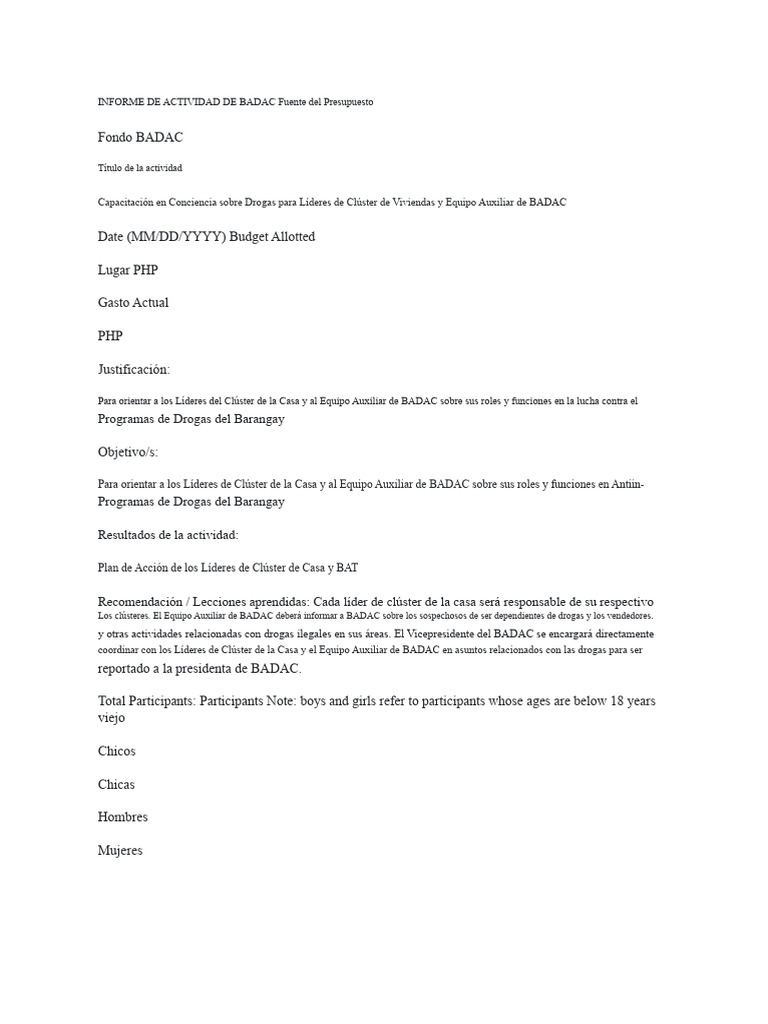 INFORME DE ACTIVIDADES BADAC 2022 | PDF | Organización no gubernamental ...